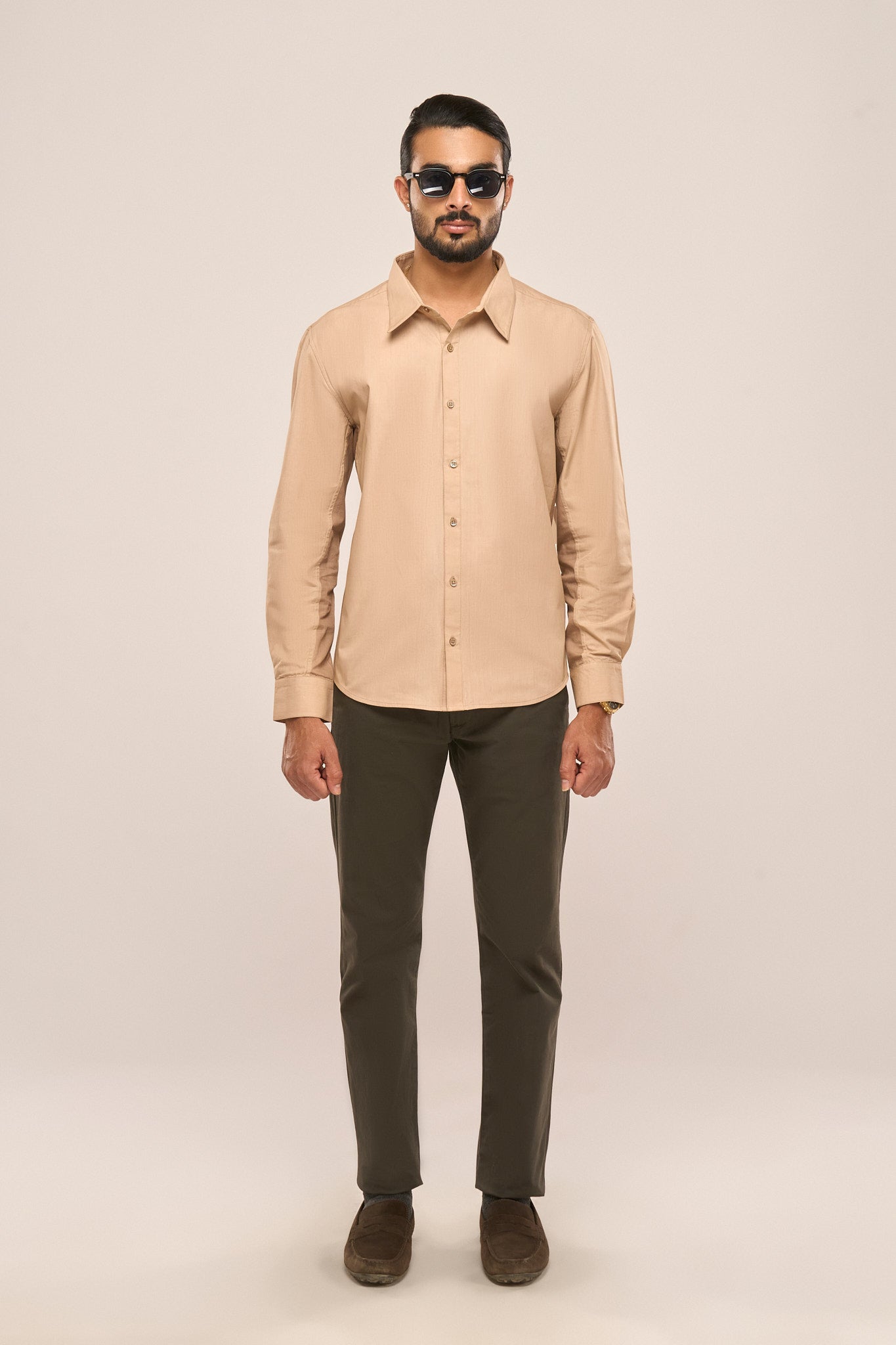 TZÁR Men’s Beige Cotton Poplin Monochrome Shirt | Slim Fit | S–XXL ...